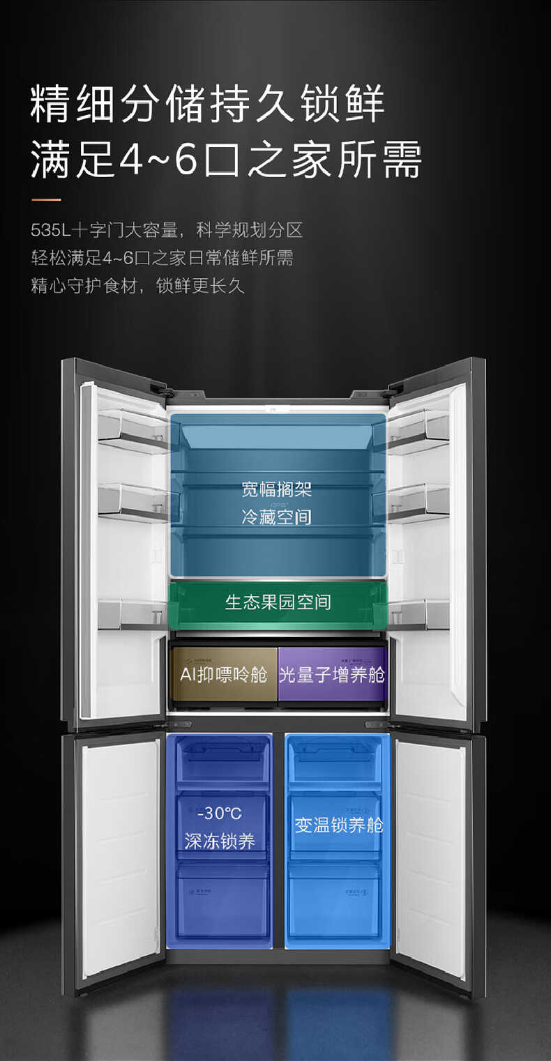 COLMO十字门冰箱 超薄全嵌 AI抑嘌呤 三系统三循环CRBS535W-E5 雪山岩-美的商城